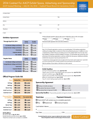 Fillable Online aacp 2014 Contract For AACP Exhibit Space, Advertising ...
