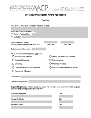 Fillable Online aacp 2015 New Investigator Award Application Fax Email ...
