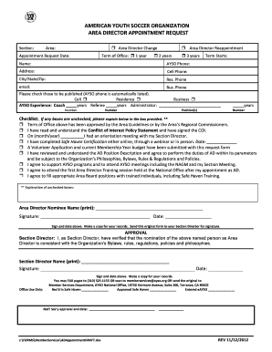 Fillable Online ayso AD Appointment Request Form - AYSO - ayso Fax ...