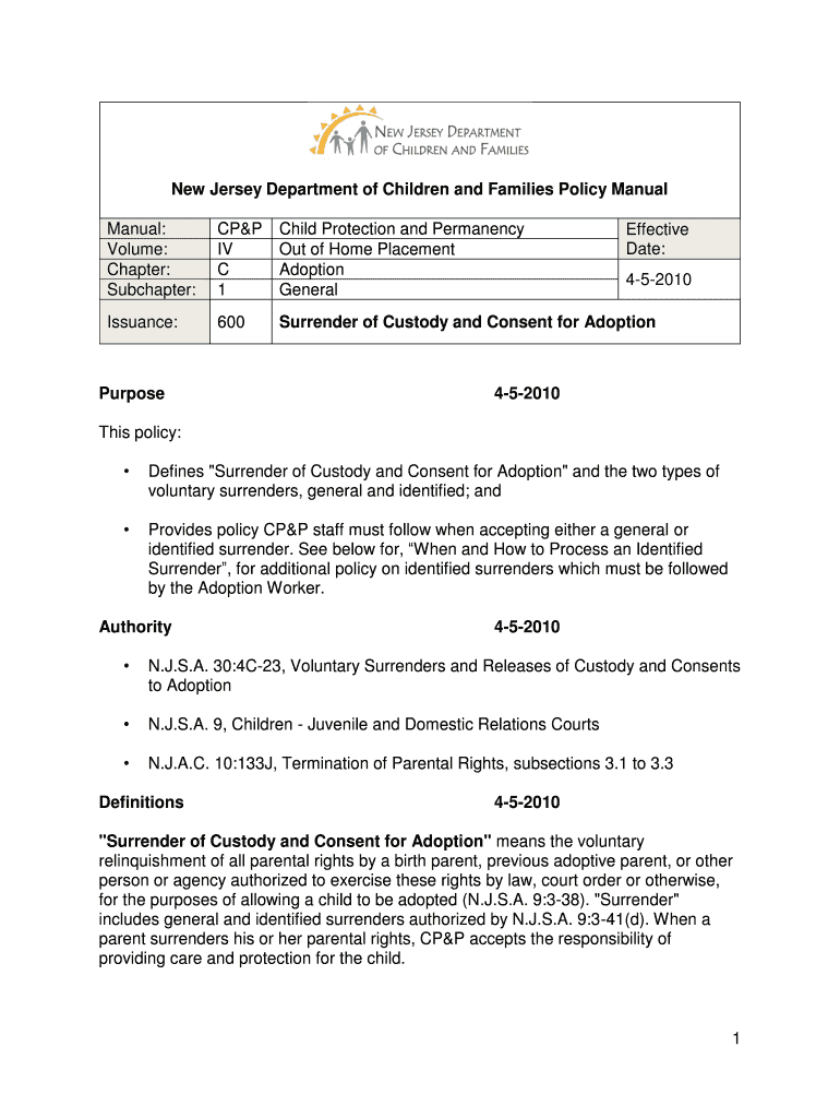 Fillable Online Surrender of Custody and Consent for Adoption Fax Email ...