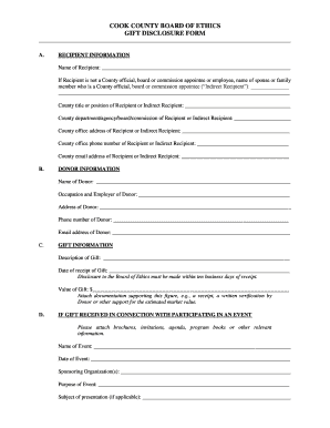 Fillable Online COOK COUNTY BOARD OF ETHICS GIFT DISCLOSURE FORM Fax ...