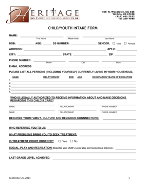 Fillable Online Child and Youth Intake Form. Architectural Control ...