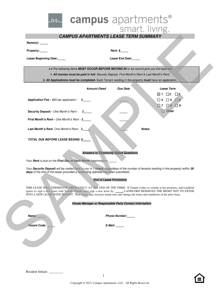 Fillable Online FORM - Campus Apts Lease Campus 111412 Fax Email Print ...