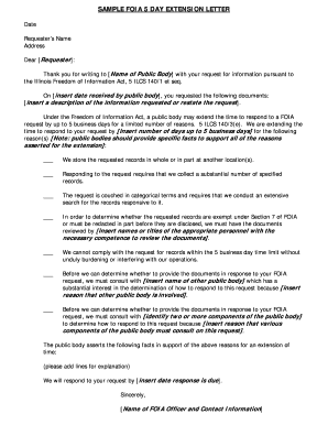 Fillable Online SAMPLE FOIA 5 DAY EXTENSION LETTER Fax Email Print - pdfFiller
