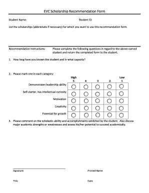 Fillable Online evc EVC Scholarship Recommendation Form Fax Email Print - pdfFiller