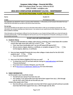 Fillable Online evc 14-15 Verification Worksheet (V1& Fax Email Print ...