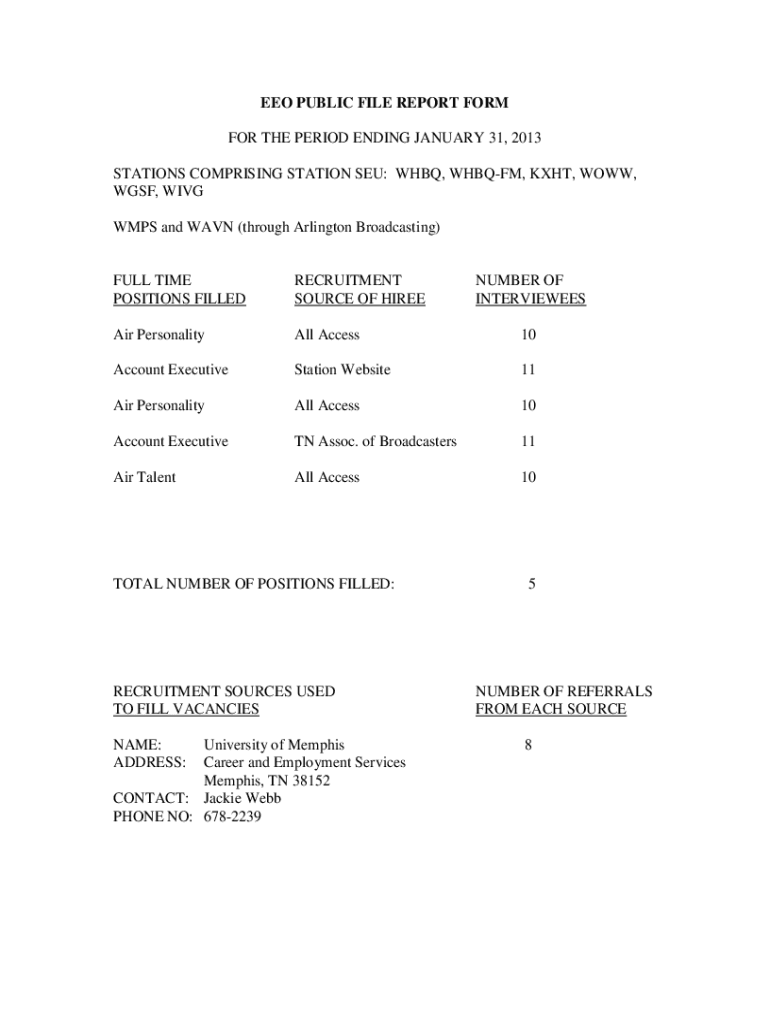 Fillable Online EEO PUBLIC FILE REPORT FORM Fax Email Print - pdfFiller