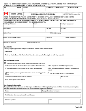 Fillable Online familyforce FORM # 12 - EDUCATION ALLOWANCE FIRST YEAR ...
