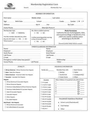 Fillable Online bgcmp Membership Registration Form - Boys & Girls Clubs ...