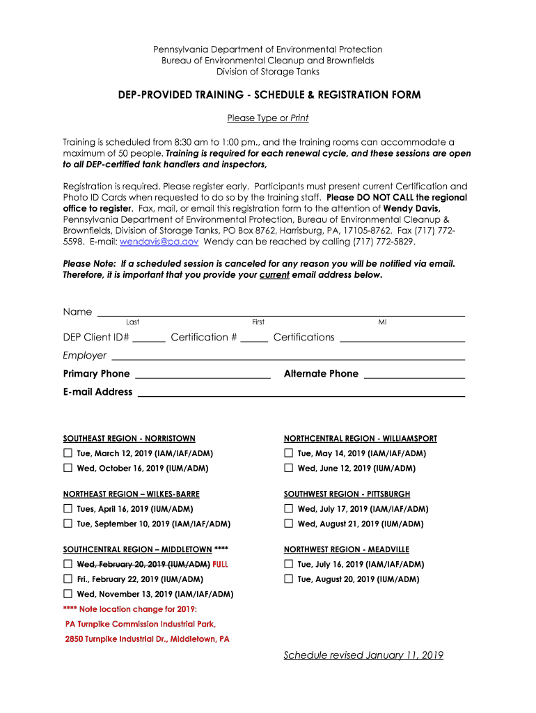 Fillable Online files dep state pa DEP-PROVIDED TRAINING - SCHEDULE ...