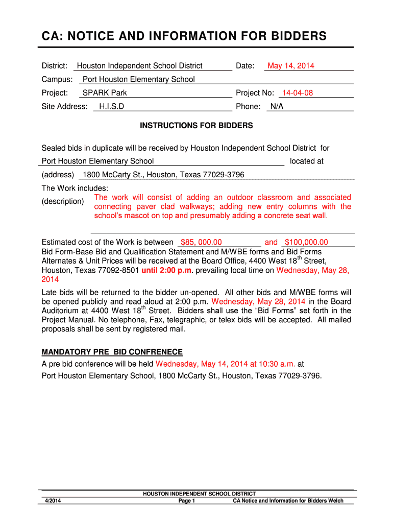 Fillable Online houstonisd Port Houston Proposal Forms - Houston Independent School District ...