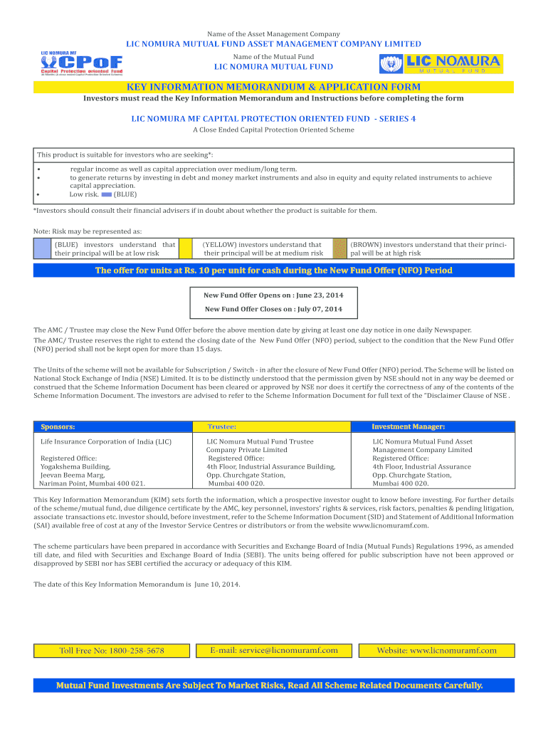 Fillable Online Key information memorandum & application form - LIC Nomura ... Fax Email Print ...