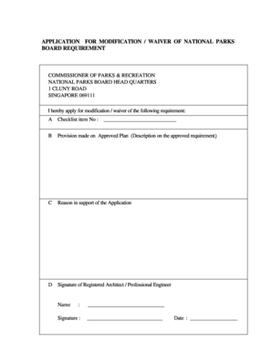 Fillable Online Bapplicationb for modification waiver of national parks board bb Fax Email Print ...