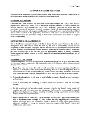 Fillable Online SENIOR PUBLIC SAFETY DISPATCHER SUMMARY bb - City of ...