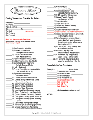 Fillable Online brokersguild Closing Transaction Checklist for Sellers ...