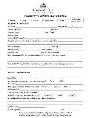 Fillable Online Prospective member sponsor form - Cascade Hills Country ...