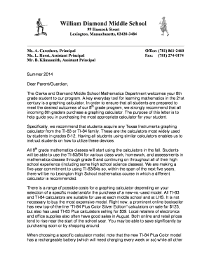 Fillable Online lps lexingtonma William Diamond Middle School Fax Email ...