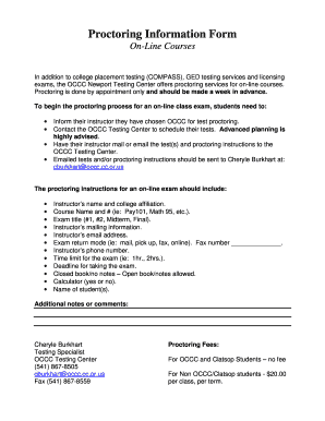 Fillable Online oregoncoastcc Proctoring Information Form - Oregon Coast Community College ...