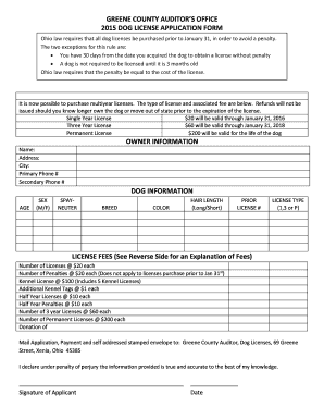 Fillable Online co greene oh GREENE COUNTY AUDITOR S OFFICE DOG LICENSE ...