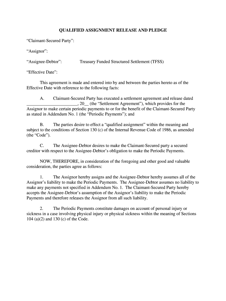 Fillable Online TFSS Qualified Assignment Release and Pledge 2011 04-29 ...