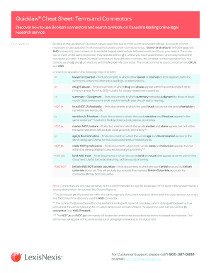 Fillable Online lexisnexis Quicklaw Cheat Sheet: Terms and Connectors ...