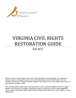 Fillable Online VIRGINIA CIVIL RIGHTS RESTORATION GUIDE. Fall 2011 Fax ...