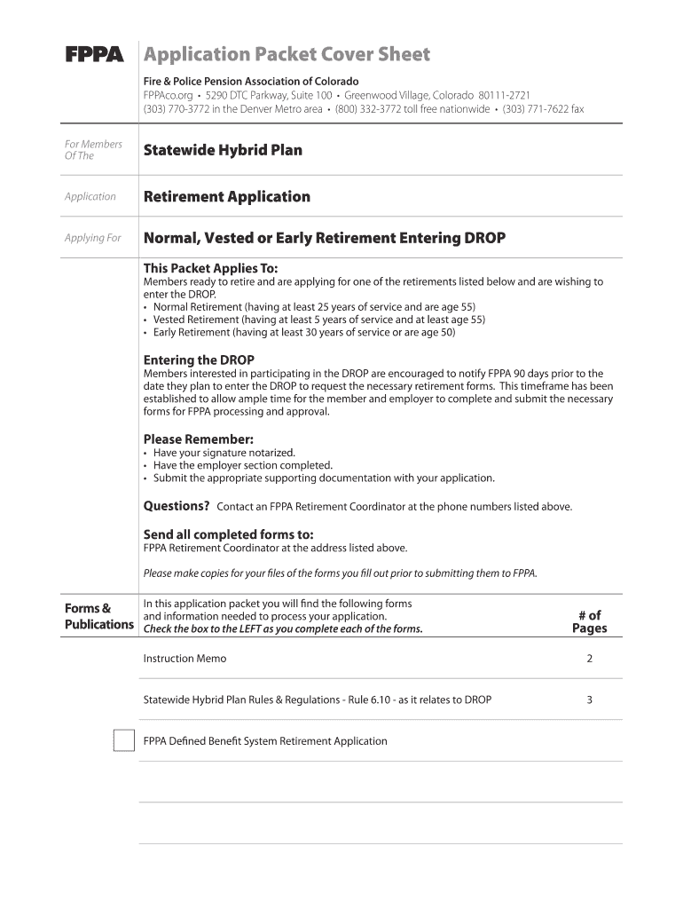 Fillable Online fppaco Normal, Vested or Early Retirement Entering DROP ...