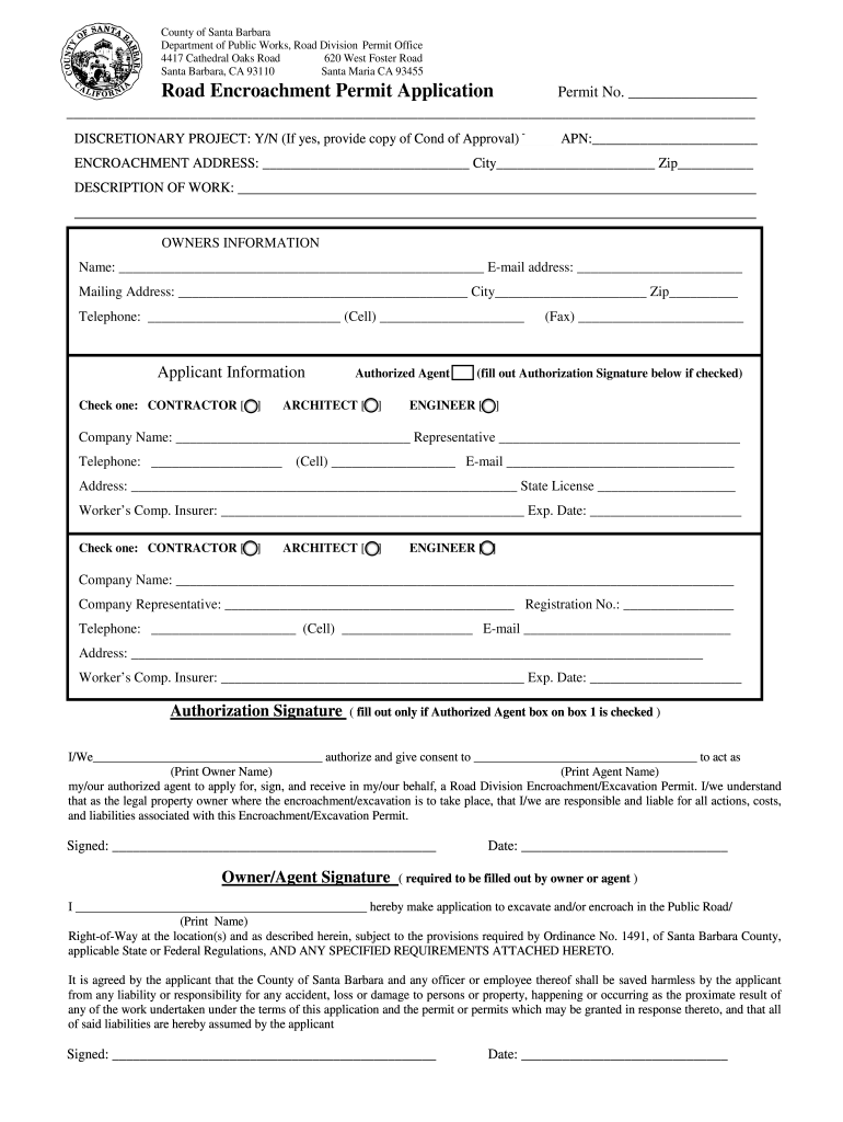 CA Road Encroachment Permit Application Form - Fill Online, Printable ...