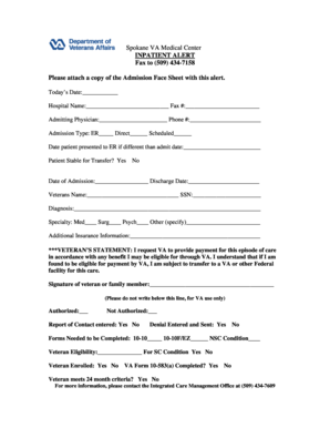 Fillable Online Spokane VA Medical Center INPATIENT ALERT Fax to 509 ...