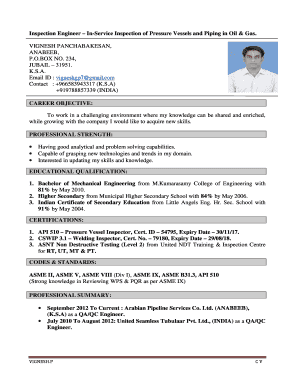 Fillable Online Inspection Engineer In-Service Inspection of Pressure ...