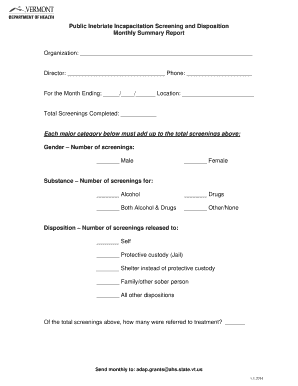 Fillable Online healthvermont PIP Monthly Summary Report Form - Vermont ...