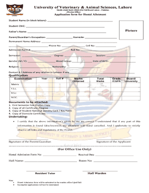 Fillable Online University Hostel Admission Form - UVAS Fax Email Print - pdfFiller