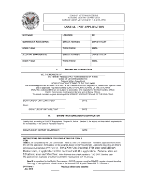 Fillable Online suvcw Annual Unit Application - Sons of Union Veterans ...