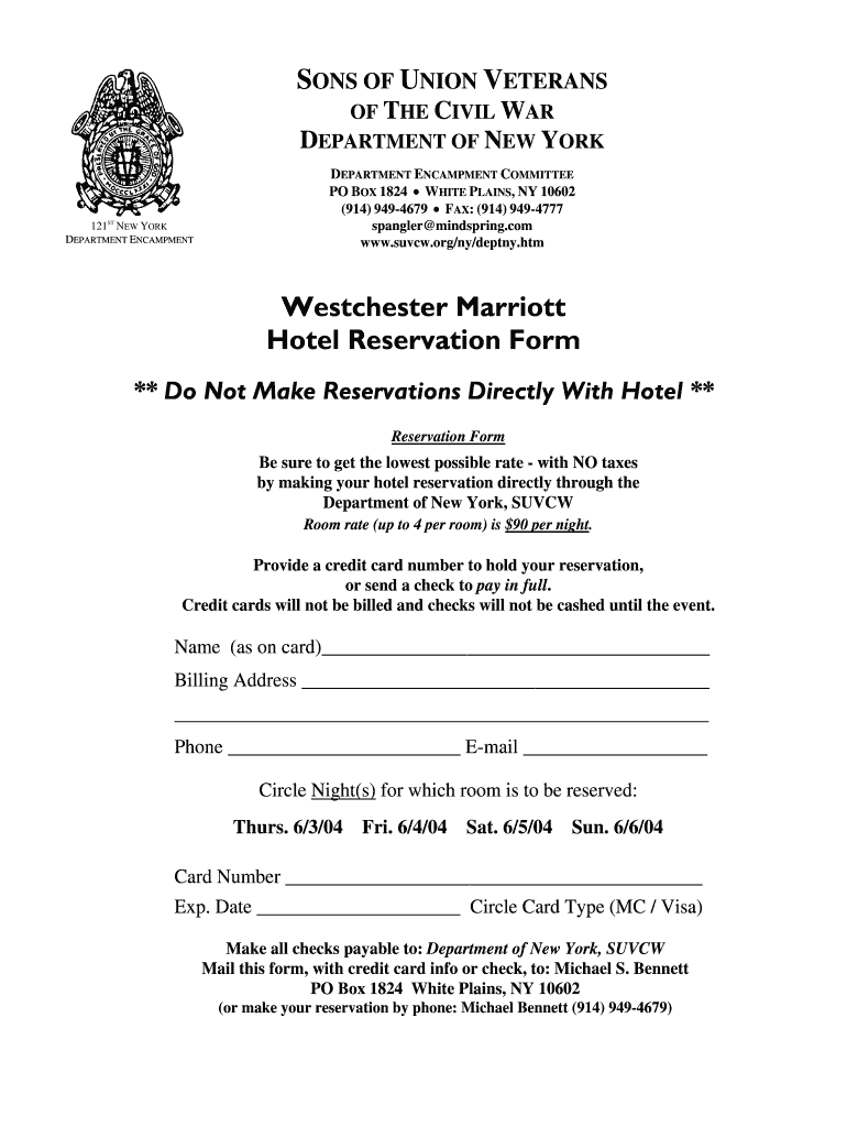 Fillable Online suvcw Westchester Marriott Hotel Reservation Form ...