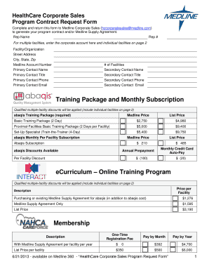 Fillable Online HealthCare Corporate Sales Program Contract Request ...