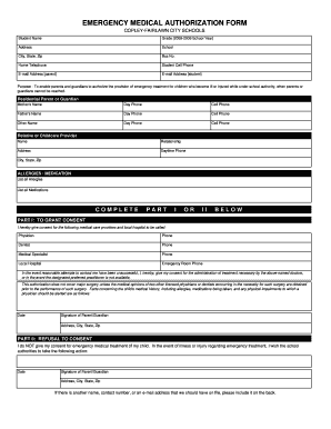 Fillable Online copley-fairlawn Emergency medical authorization form - Copley-Fairlawn City ...