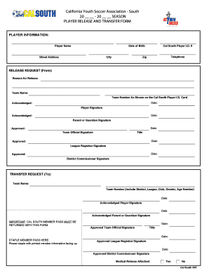Fillable Online Player Release and Transfer Form Fax Email Print ...