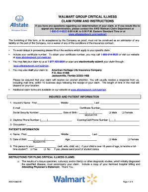 Fillable Online Walmart group critical illness claim form and ...