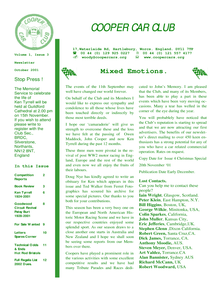 Fillable Online coopercars Cooper car club cooper car club - Cooper ...