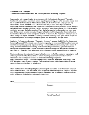 Fillable Online Proficient Auto Transport Authorization to access the ...