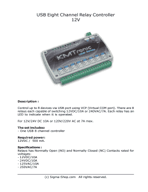 Fillable Online USB Eight Channel Relay Controller 12V - KMtronic Fax ...