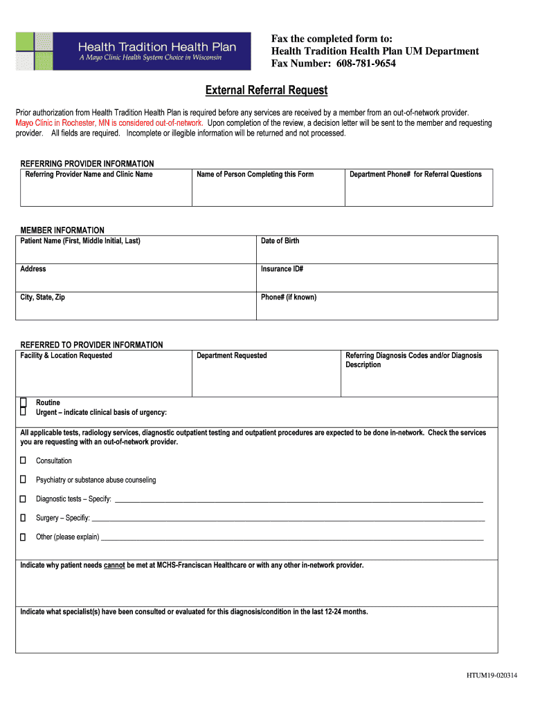 Fillable Online Referral Request Form - Health Tradition Health Plan ...