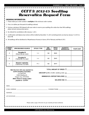 Fillable Online CCFFA 2012-13 Seedling Reservation Request Form Fax ...