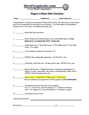 Fillable Online Black Belt test checklist Region 9doc Fax Email Print ...