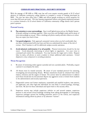 Fillable Online CODES OF SAFE PRACTICES SECURITY OFFICERS Fax Email ...