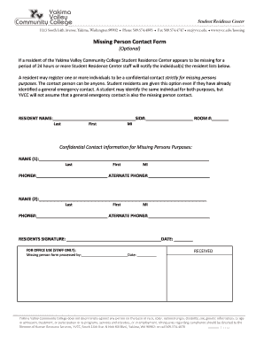 Fillable Online yvcc yakima missing persons form Fax Email Print ...
