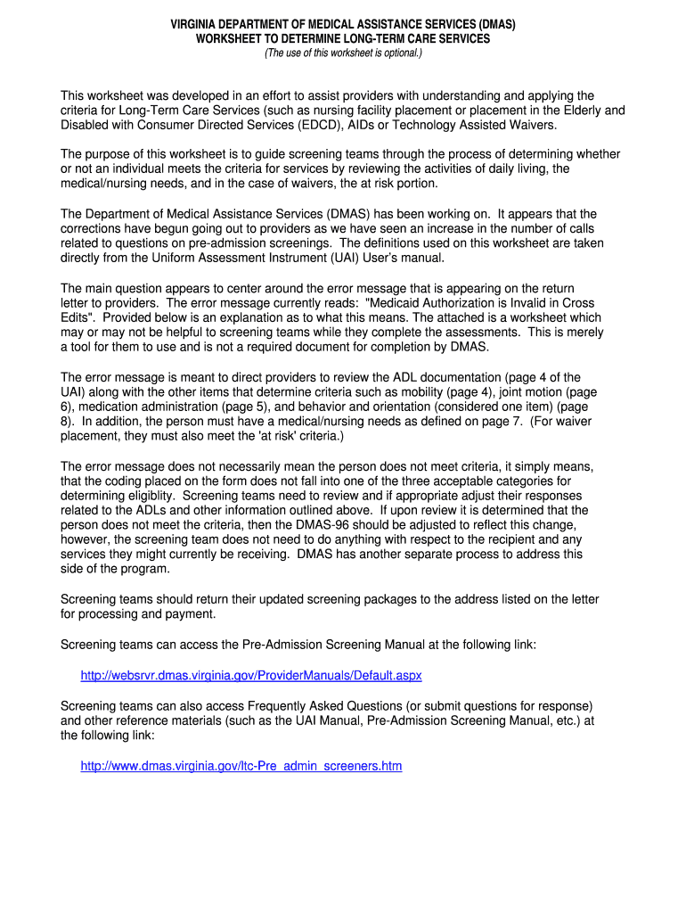 Fillable Online dmas virginia VIRGINIA DEPARTMENT OF MEDICAL ASSISTANCE ...