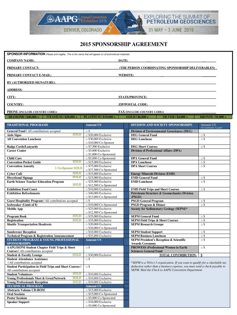 Fillable Online ace aapg Download Sponsorship Agreement Form (190KB PDF ...