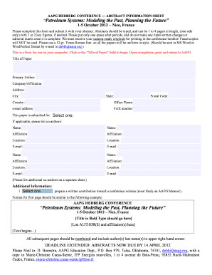 Fillable Online www2 aapg AAPG HEDBERG CONFERENCE ABSTRACT INFORMATION ...