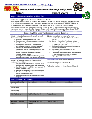 Fillable Online mlms loganschools Structure of Matter Unit PlannerStudy ...